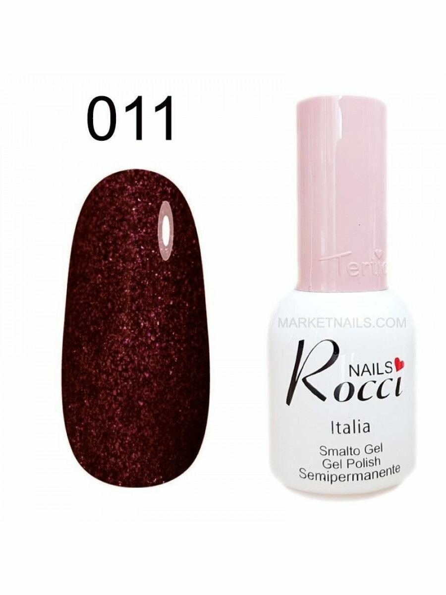 Tertio, Гель лак Rocci Nails №011 черный с красными блестками 10 мл