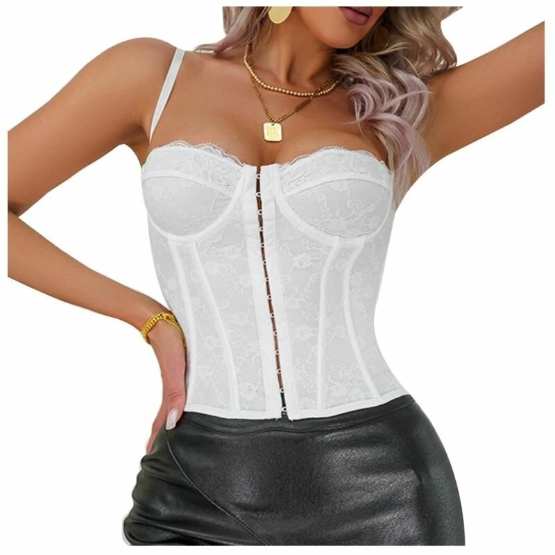 Женский кружевной корсет топ с крючками, Белый - S