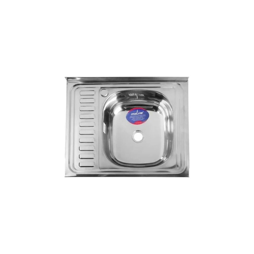 Мойка из нержавеющей стали Mixline 50x60 см с крылом слева, глубина 16 см, 1 чаша, правый выпуск 1 1/2 дюйма, — фото 1