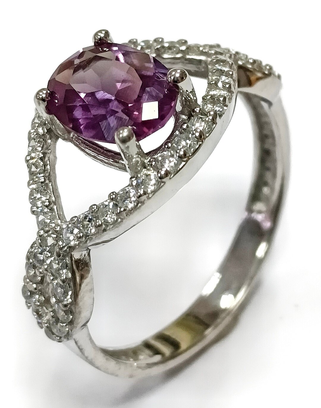 Кольцо помолвочное, серебро, 925 проба, родирование, александрит, фианит