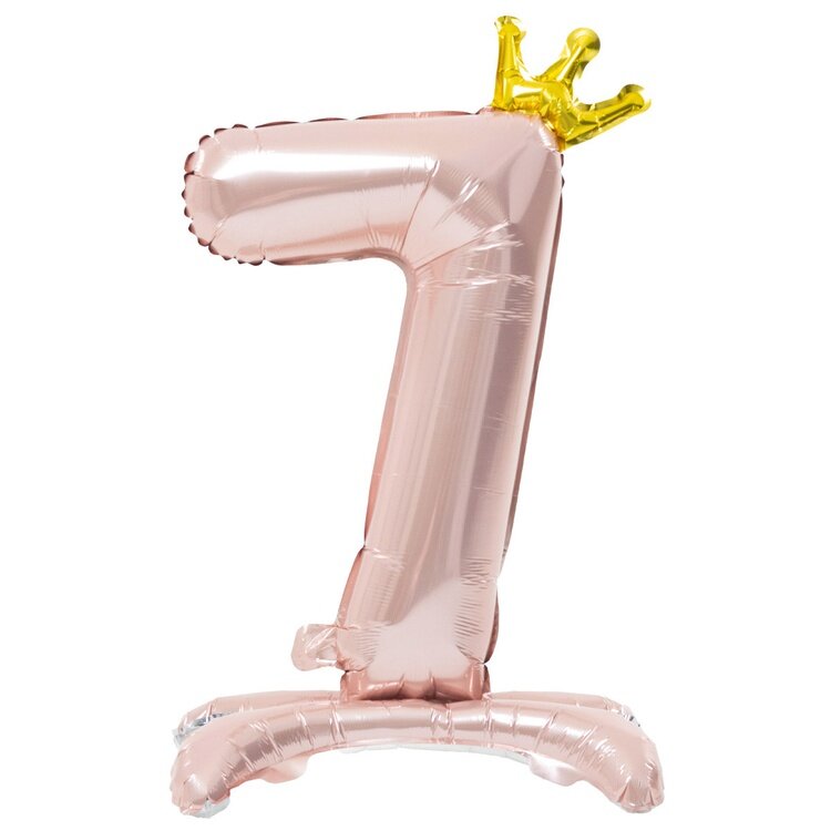 Воздушный шарик Веселая затея цифра 7, корона, 32", розовый, на подставке