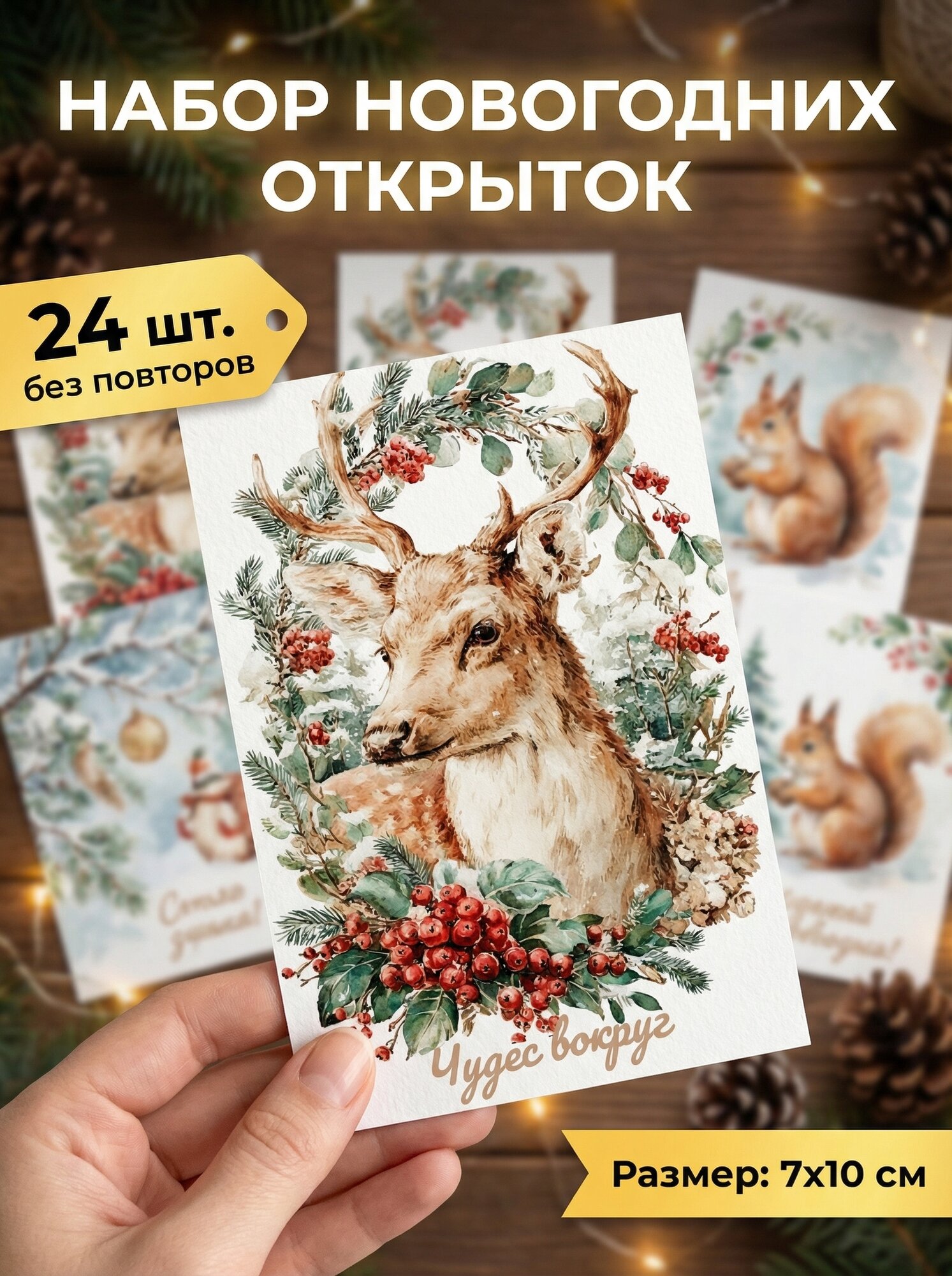 Набор новогодних подарочных открыток - 24 шт./Праздник /Новый год /