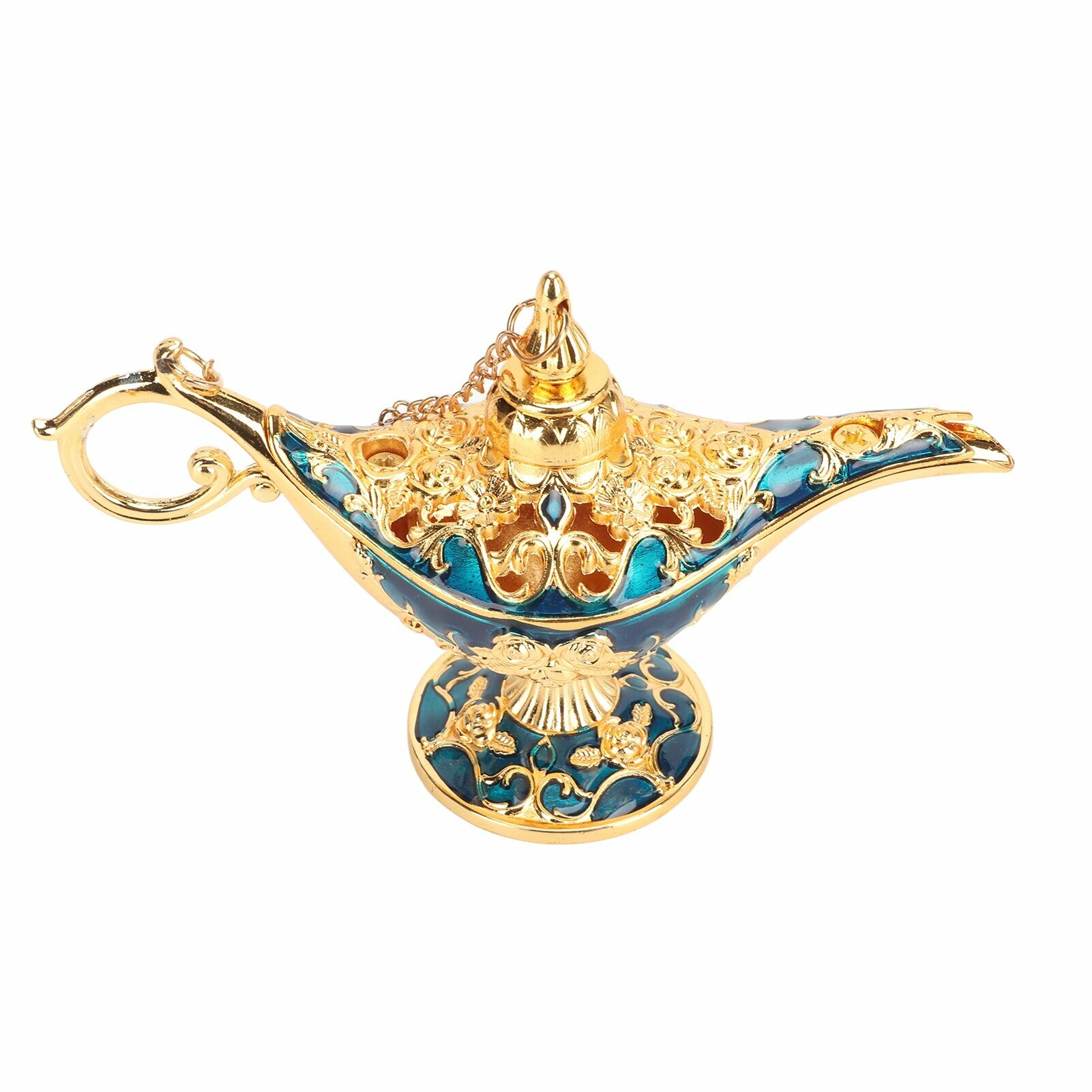 Magic Genie Lamp Exquisite Colorfast Eye Catching Alloy Embossed Pattern for Bedroom Office Gold+BLue 4.7in
