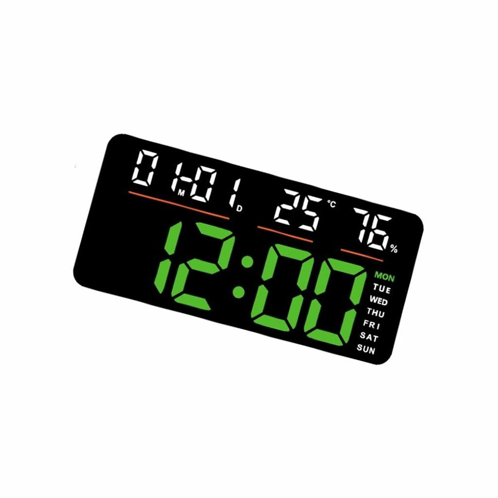 Большие LED цифровые настенные часы с датой, температурой и будильником
