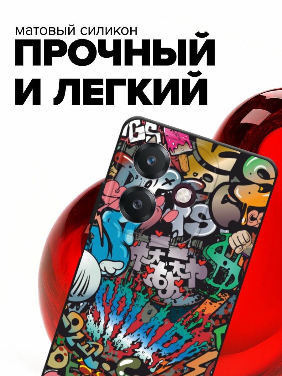 Черный матовый чехол на Oppo A3/A3x / Оппо А3/А3x с принтом Граффити надписи — фото 1