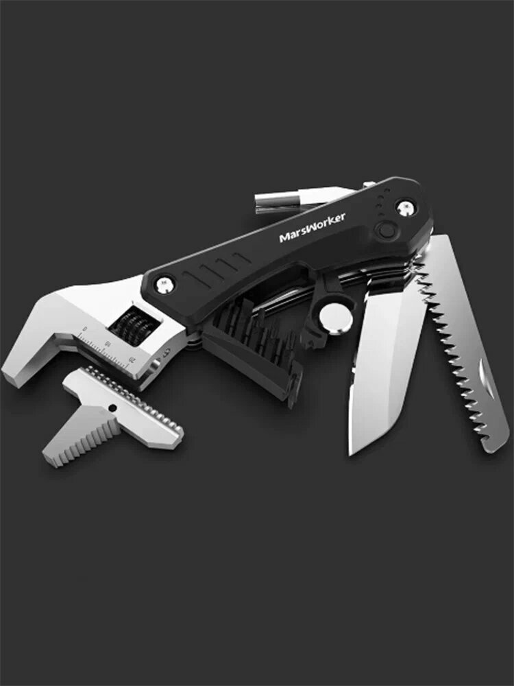 Мультитул MarsWorker "Multi-function", гаечный ключ, нож, пила, линейка, чёрный
