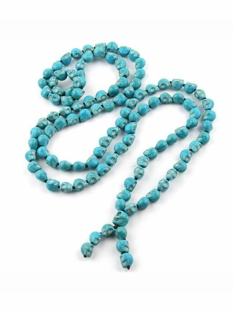 Четки мала из черепов для поклонения Шиве. Голубой камень. Индия