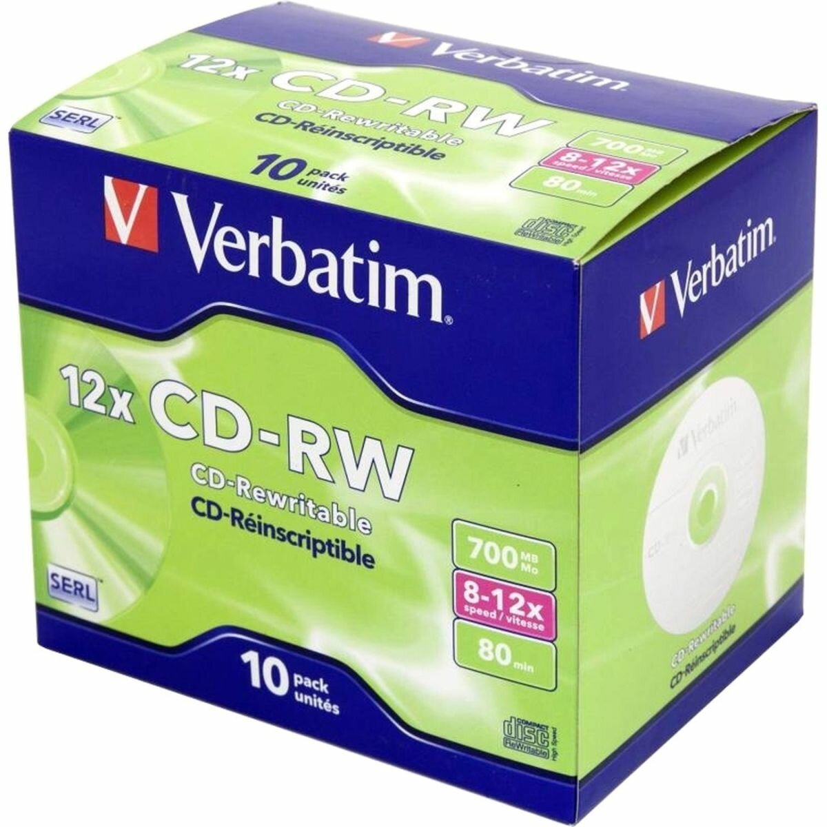 Оптический диск CD-RW Verbatim 700Mb 12x Jewel case, 10шт. (43148) (2062486)