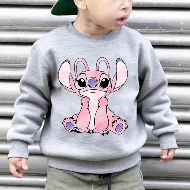 Детская одежда Stitch Angel, мультяшные пуловеры с длинными рукавами для мальчиков и девочек, детская одежда с принтом Stitch.
