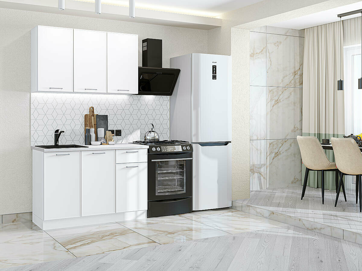 Кухня 1,2 м. Квадро-03 / Готовый кухонный гарнитур 2140*1200*600 Белый