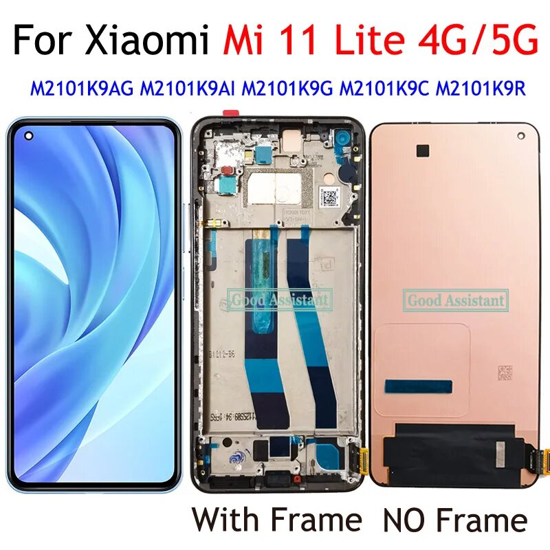AMOLED/TFT-дисплей для Xiaomi Mi 11 Lite 4G, ЖК-дисплей с цифровым преобразователем сенсорного экрана в сборе/с рамкой для Xiaomi Mi 11 Lite 5G TFT NO Frame