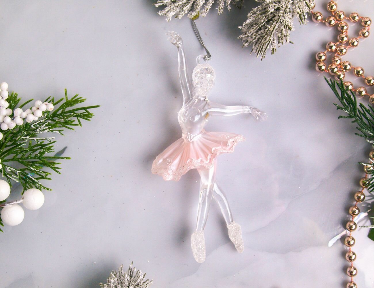 Ёлочное украшение балерина, акрил, прозрачно-розовая с серебром, 15 см, разные модели, Forest Market 150733