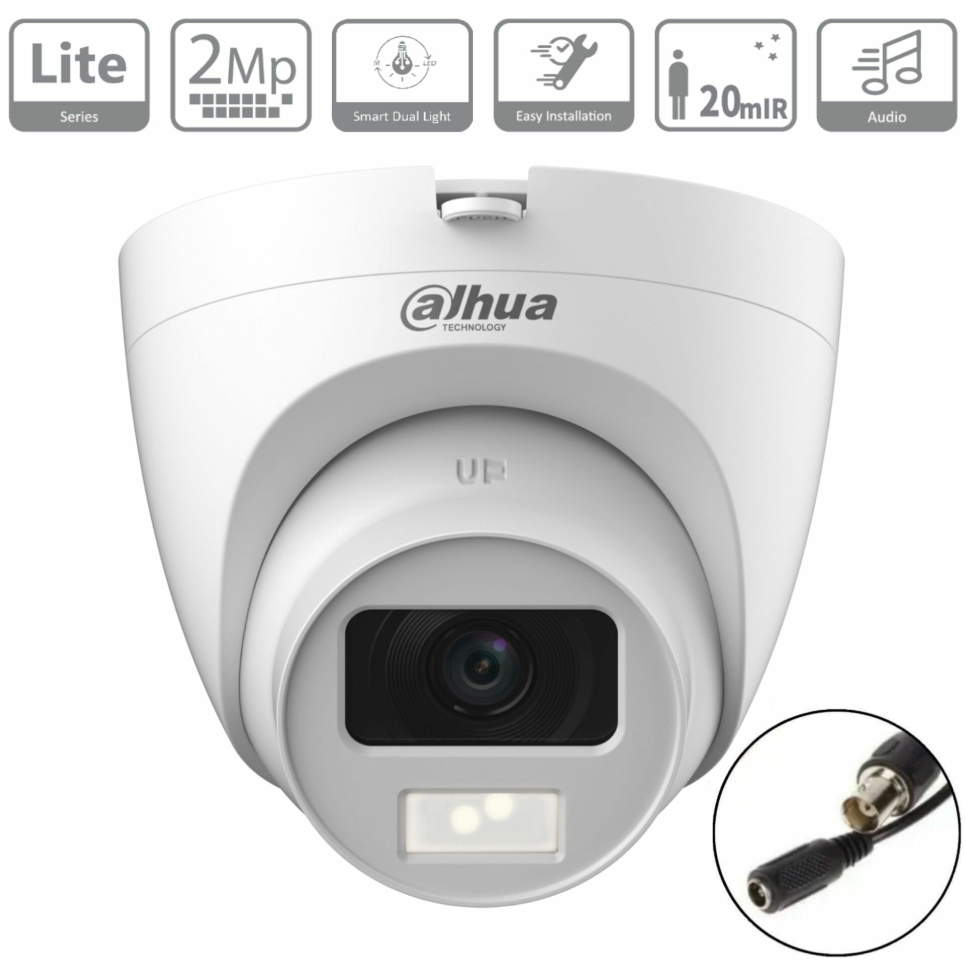 Dahua DH-HAC-HDW1200CLQP-IL-A-0280B-S6 2Mп 2,8 мм камера видеонаблюдения HDCVI уличная, аналоговая купольная HDCVI видеокамера с ИК/LED-подсветкой, 1920x1080 Full HD