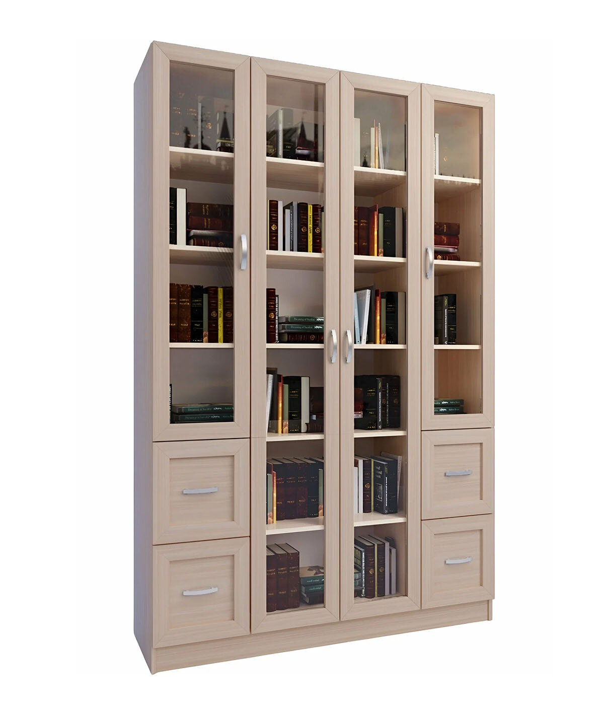 Библиотека книжная 4/8, ЛДСП, рамка МДФ, стекло, состоит из 3 частей