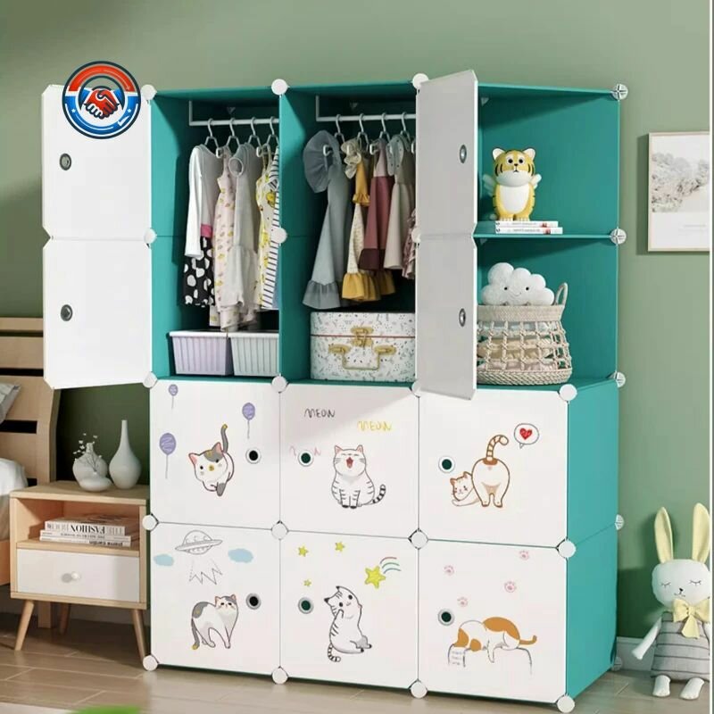 Детский складной шкаф-купе из смолы и стали, с тканевым чехлом с детскими рисунками складная система хранения одежды и игрушек для детской и коридора