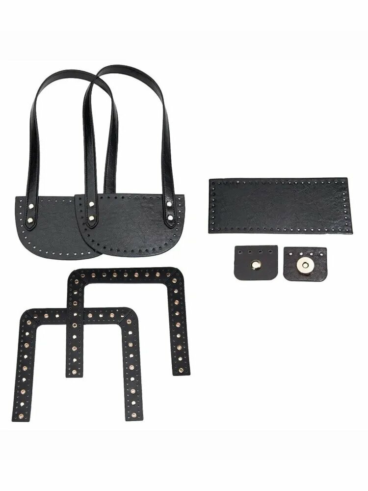 Набор для изготовления сумки-тоут из лоскутков ручной работы, включающий ручки, основание и застежку-кнопку.