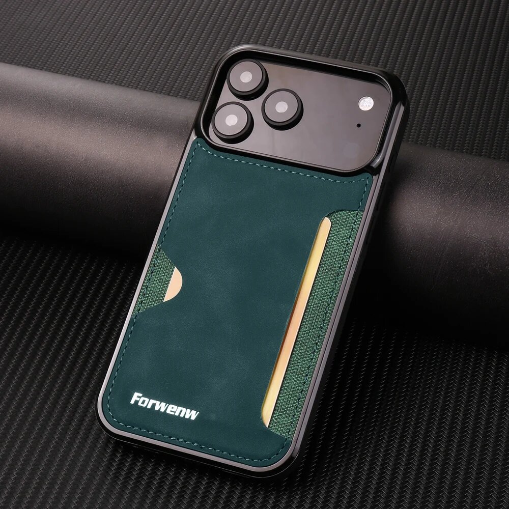 Кожаный чехол для телефона с слотом для карт для iPhone 17 Air 16 iPhone17 Про Макс, Зеленый, Green