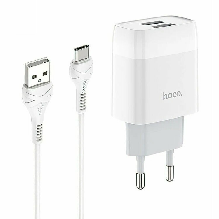 Сетевое зарядное устройство Hoco C73A Glorious Dual Port Charger Set, Type-C (EU), белый