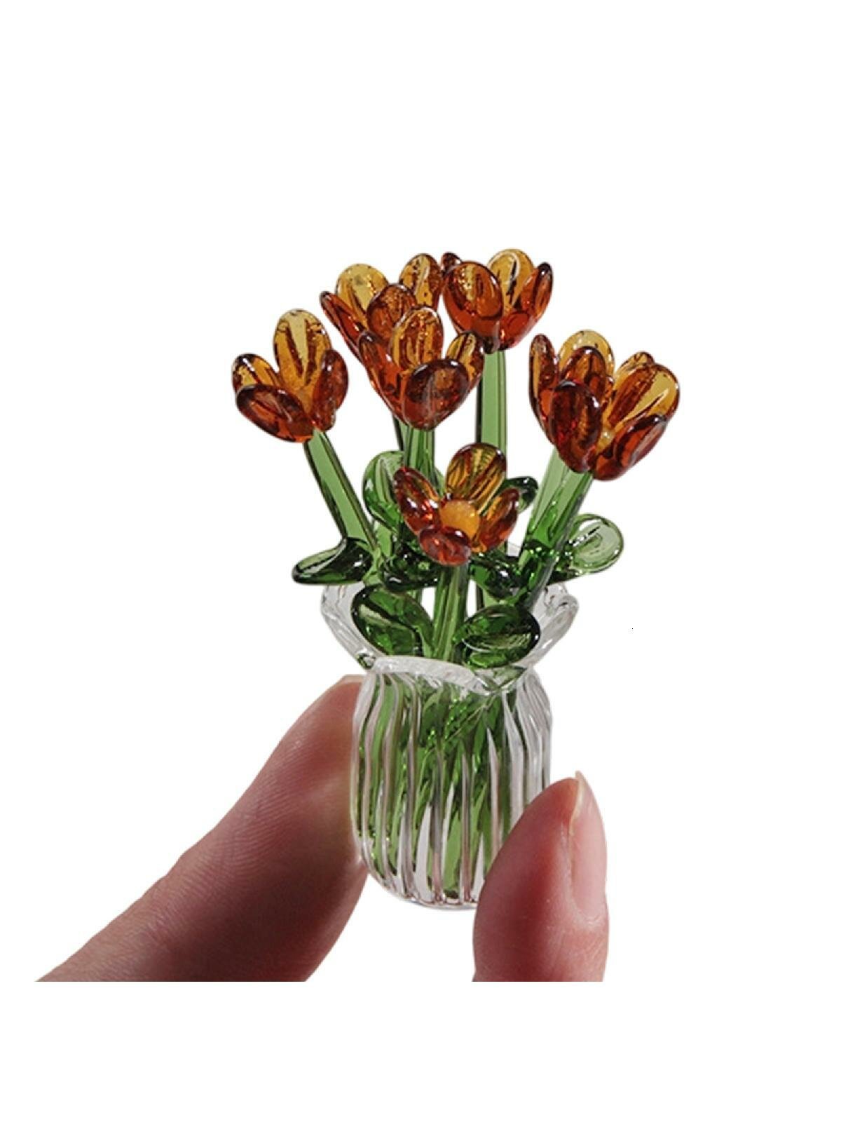 Фигурка из хрустального цветка Предмет коллекционирования Букет цветов из выдувного стекла ручной работы Подарок ручной работы для декоративных проектов своими руками