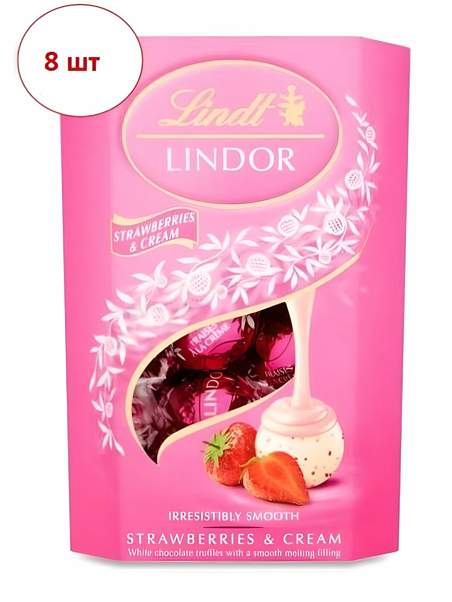 Конфеты шоколадные Lindor Strawberries & Cream (клубника со сливками), 200 гр. 8 шт.