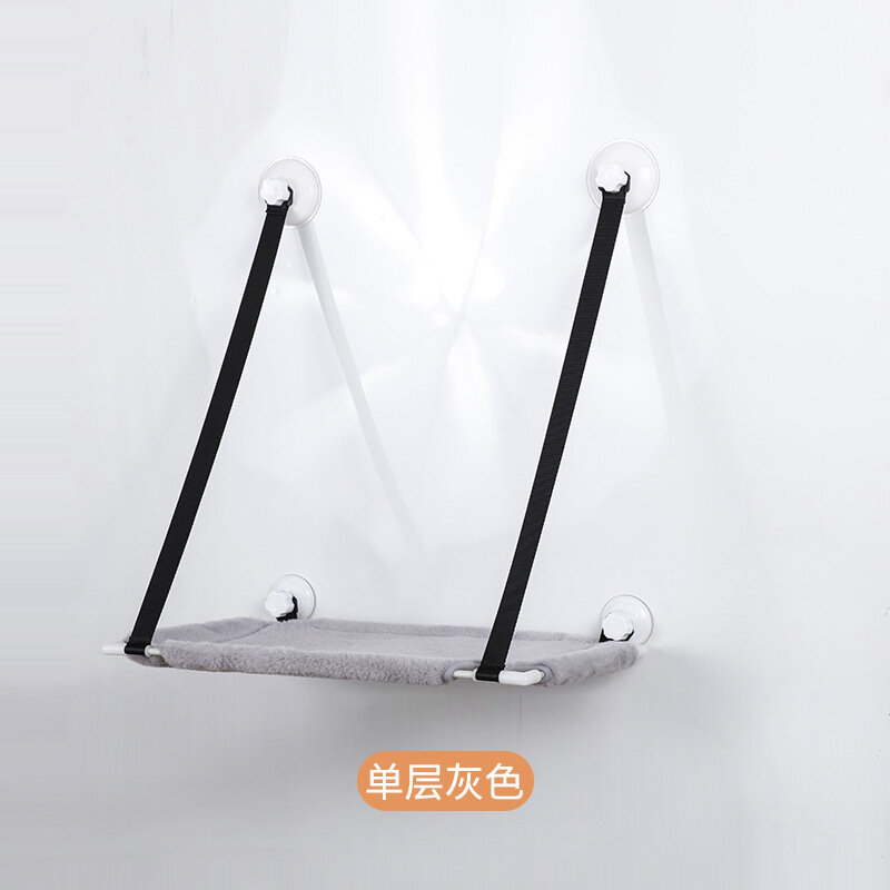 Осенне-зимний однорядный серый котоместо с креплением на стену и присоской для окна