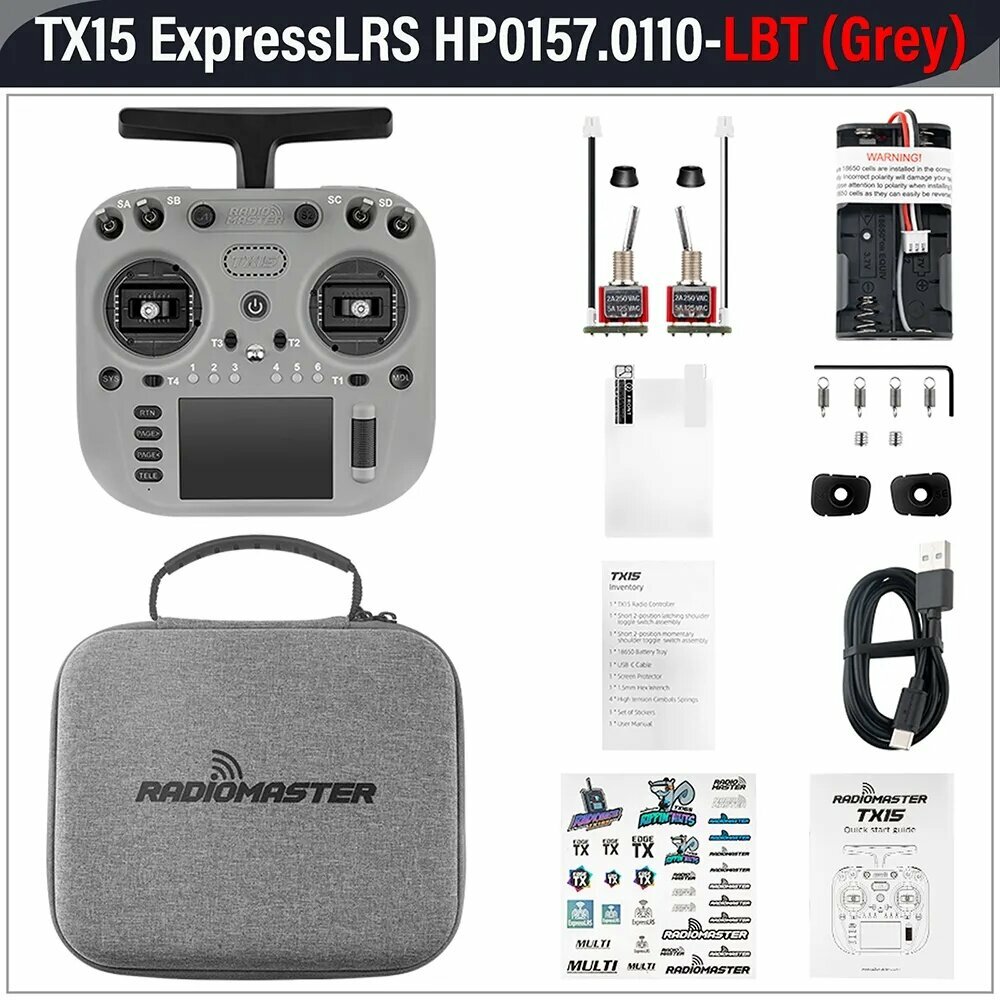 Радиопередатчик RadioMaster TX15 16 каналов, экран 480x320, поддержка ExpressLRS, холовые стики для моделей RC