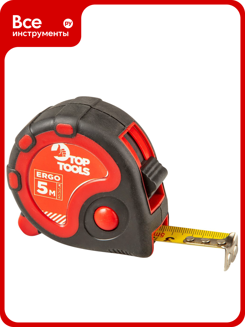 Рулетка Top Tools стальная лента с магнитом кнопкой паузы 5 м x 19 мм 27C124, Прочный