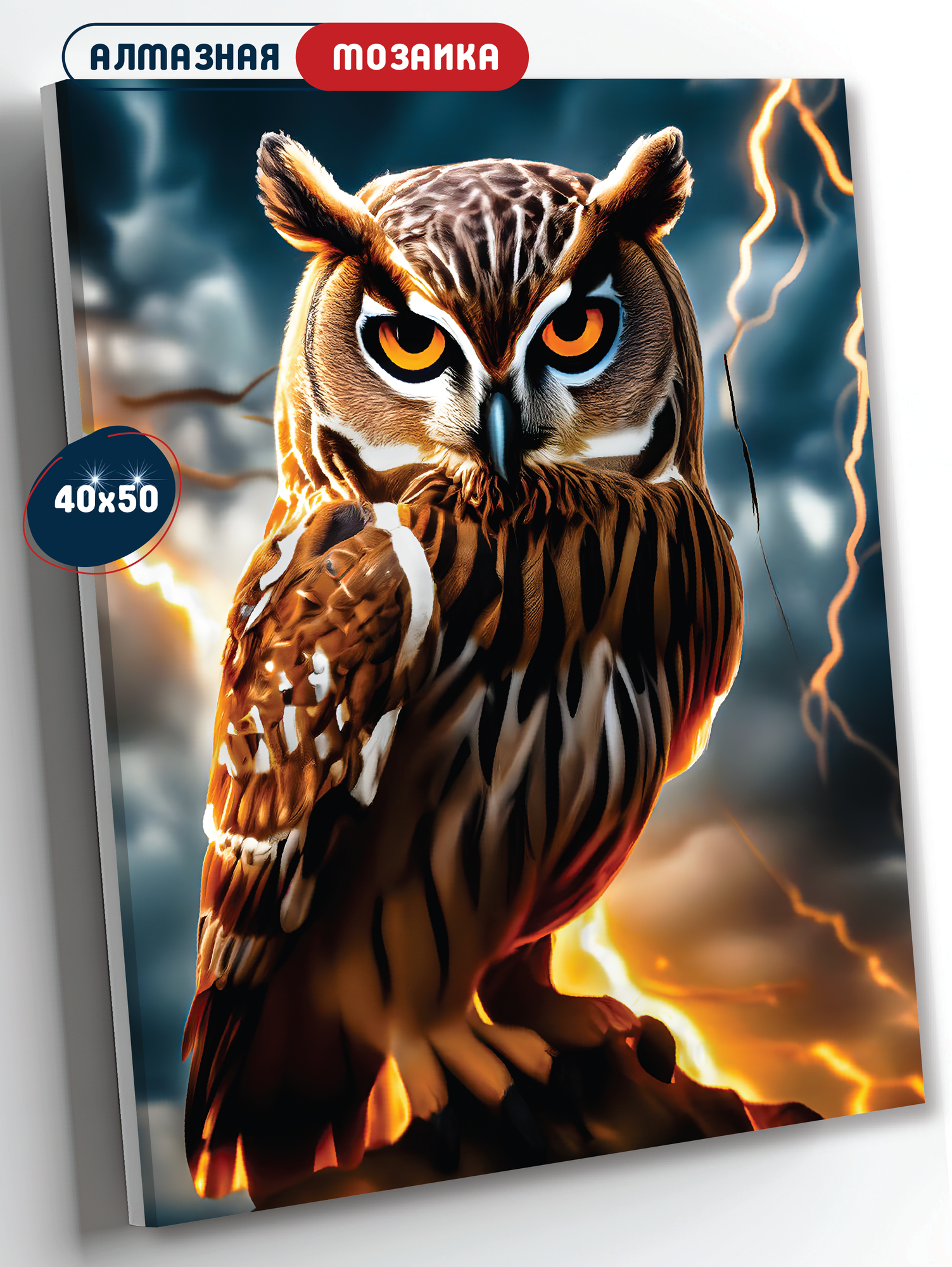 Алмазная мозаика на подрамнике "Сова" 40х50 Полная выкладка