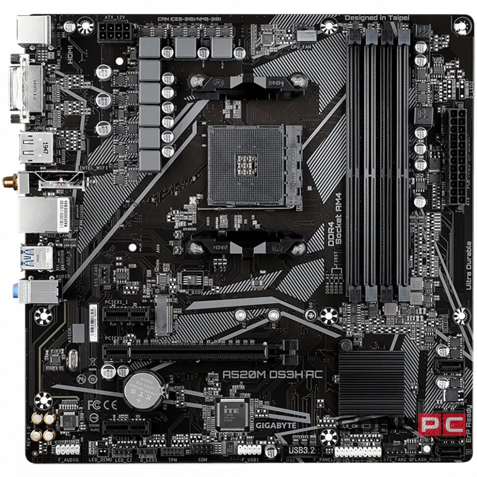Материнская плата Gigabyte A520M DS3H AC, AM4, AMD A520, DDR4 DIMM