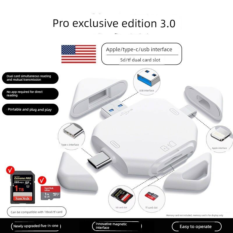 USB 3.0 карт-ридер с двойным слотом для одновременной передачи данных, легкое расширение хранилища, совместимость с