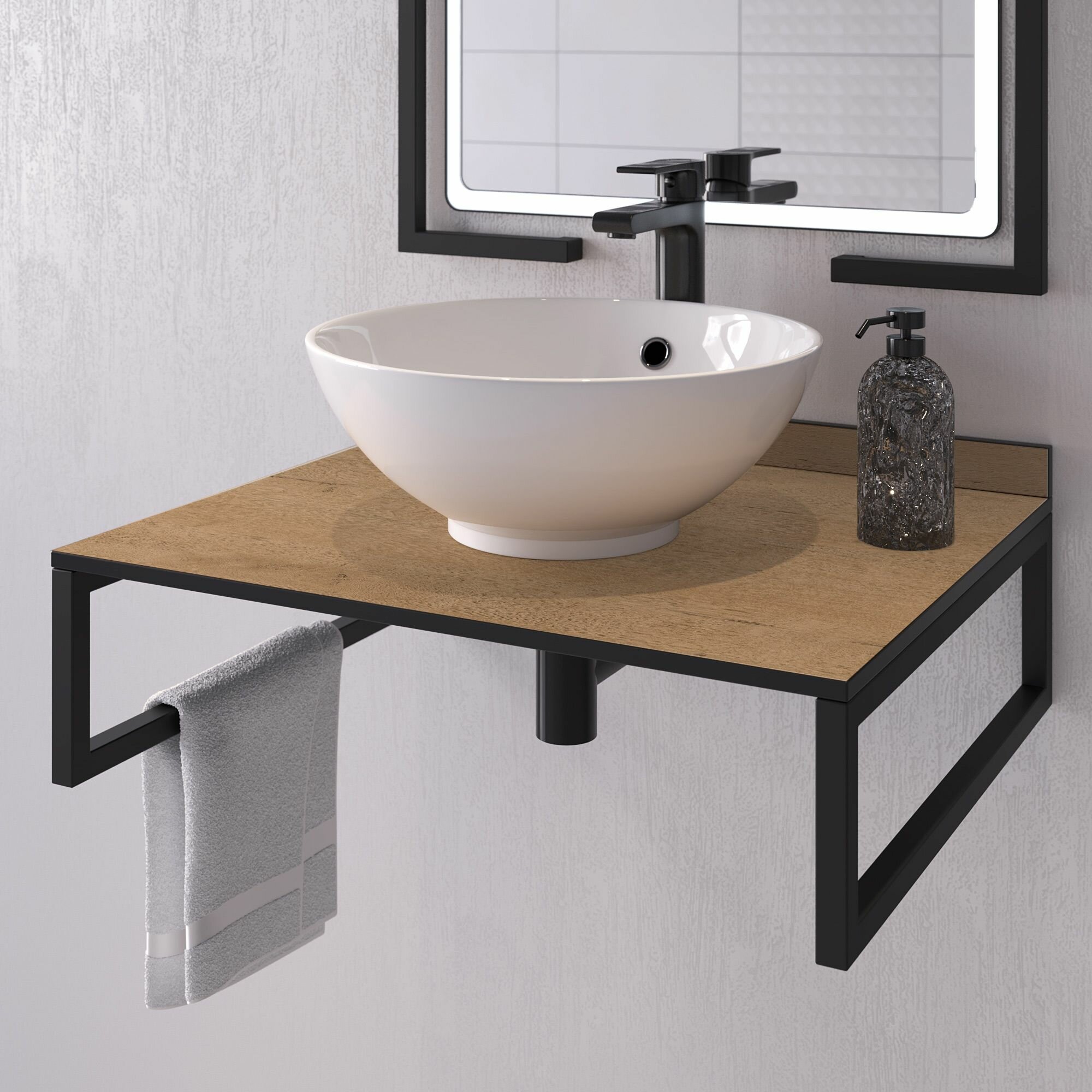 Столешница под раковину в ванную HPL Compact Bunratty Oak 600х500х12 мм с плинтусом, Slotex