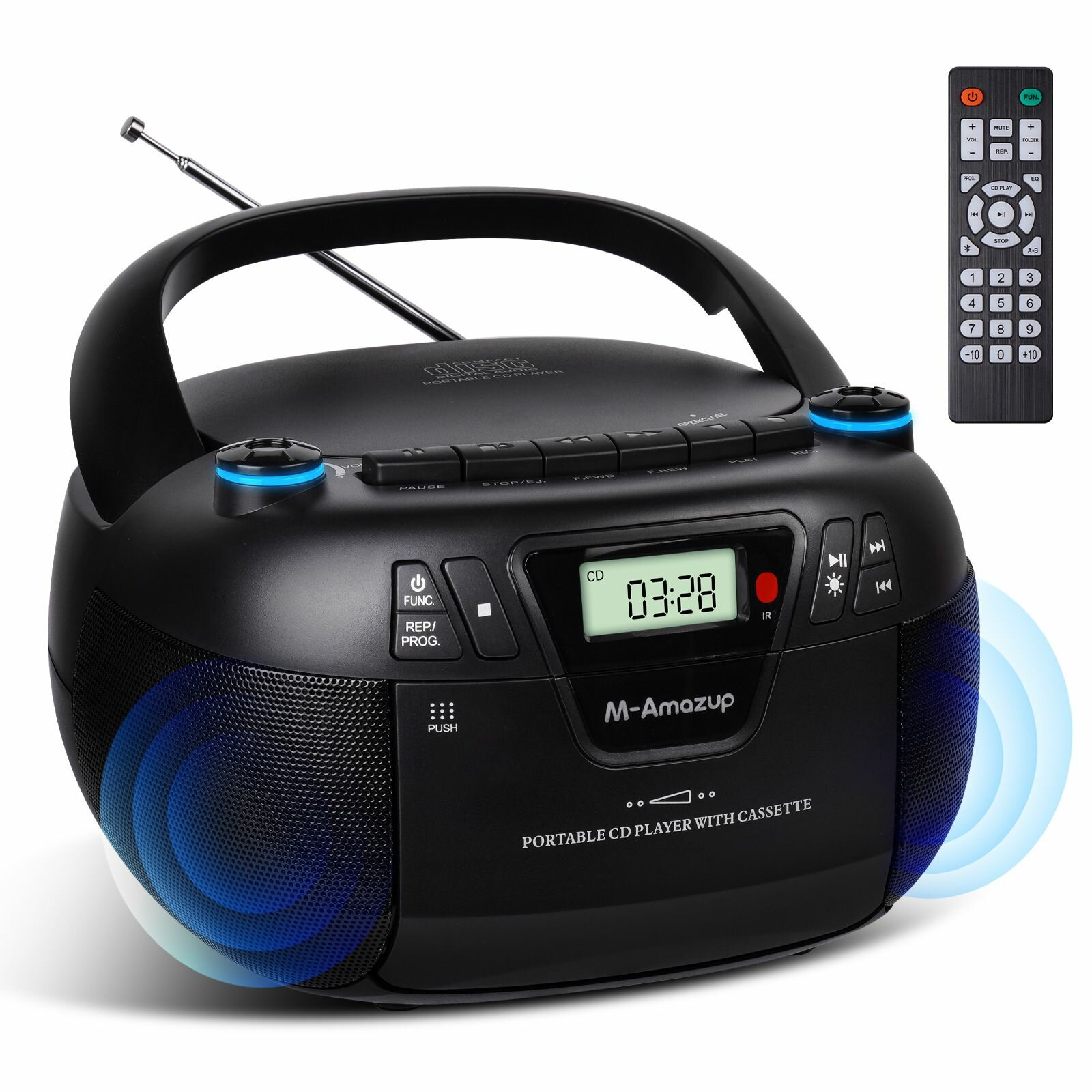 Портативный ретро CD-проигрыватель с Bluetooth, поддержка кассет, USB, AM/FM радио и запись
