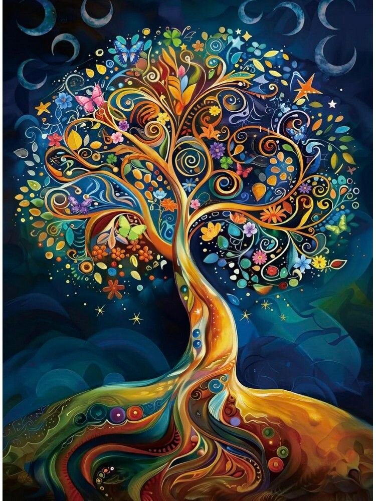 Алмазная картина "Древо Жизни, Йога, Мифология, Индия" / Алмазная вышивка / Круглые стразы 40х50 см