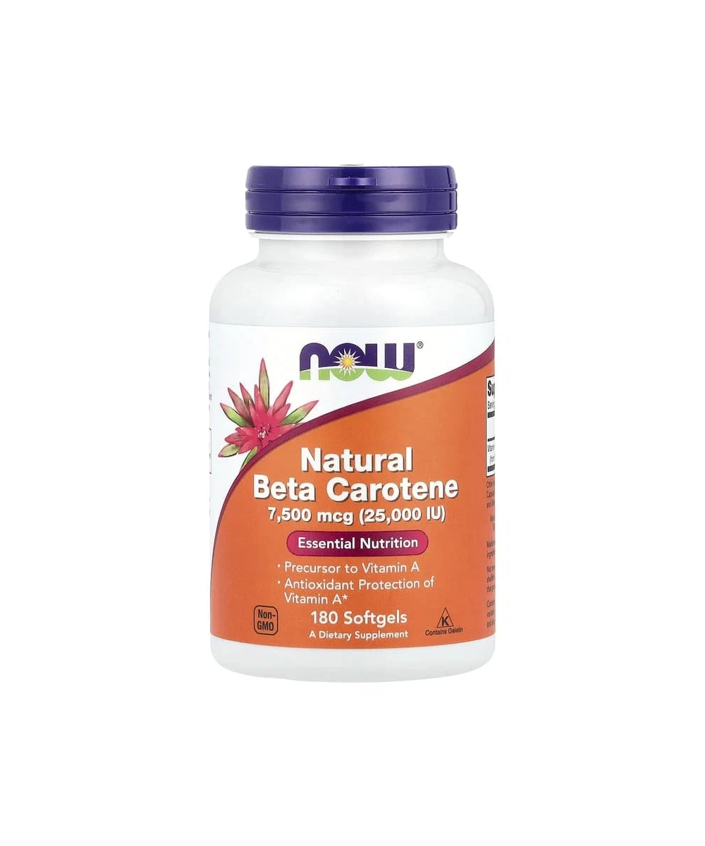 NOW Foods Natural Beta-Carotene, Натуральный бета-каротин 7500 мкг (25 000 МЕ) 180 гел. капсул