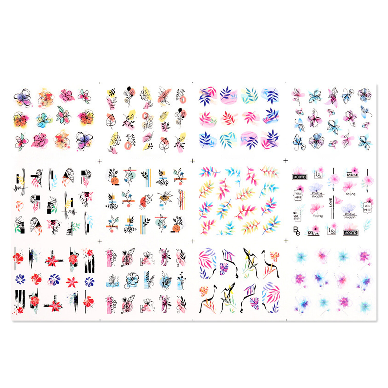 Налипники для ногтей 12шт/набор Стенсилы для маникюра Налипники для ногтевого искусства Клеевые фольги Декор для DIY Многоцветные 8 вариантов размер упаковки 8*6*1см вес 25г