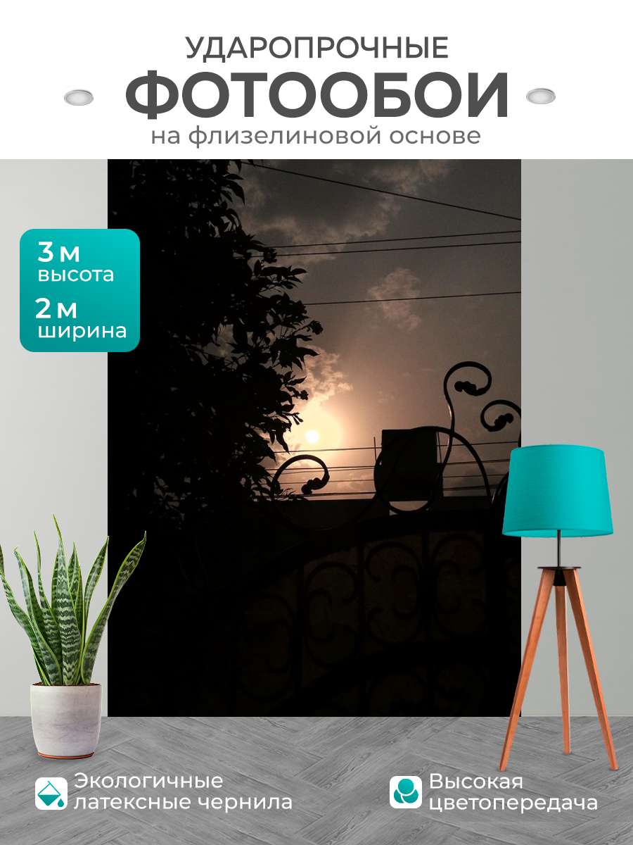 Фотообои моющиеся ударопрочные "Луна, темная ночь, дерево" 200x300 см. флизелиновые на стену