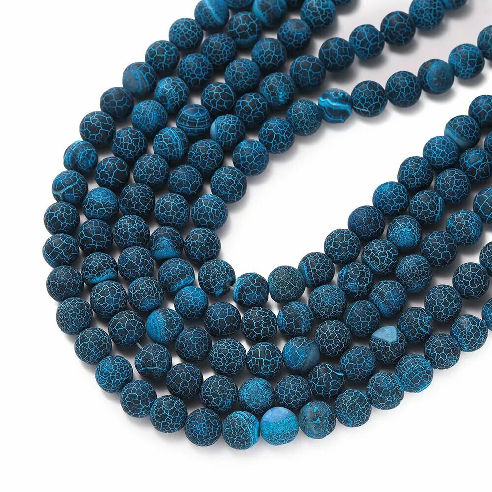 Агат Африканский (Кракле) бусины 6 мм, около 64 шт, цвет: матовый голубой, из натурального камня