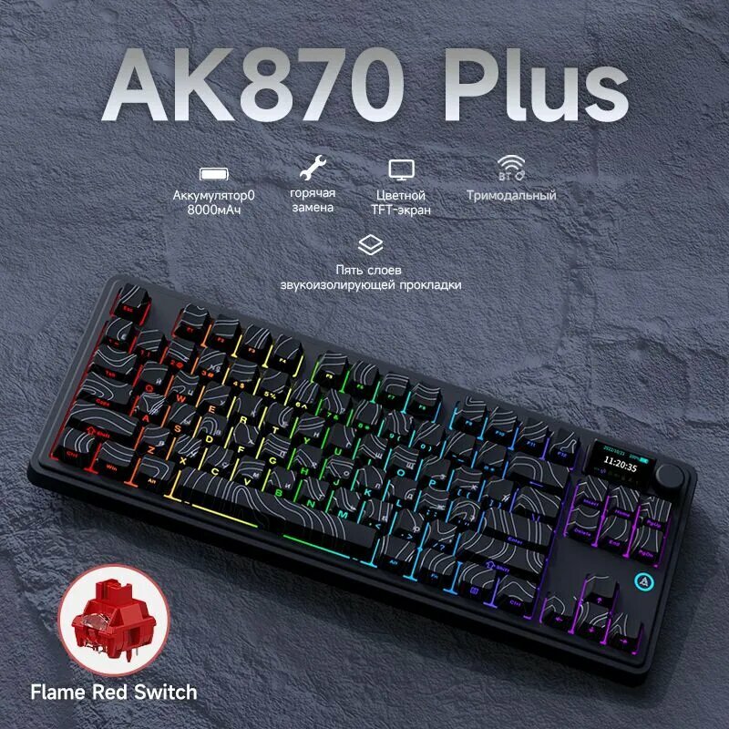 Игровая клавиатура беспроводная AK870 PLUS, (TTC Flame Purple V2), Русская раскладка, розовый