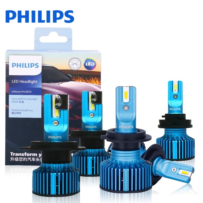 Светодиодные Лампы Для Автомобильных Фар Philips Ultinon 3013 H7 H4 H3 H1 9005 9006 HB3 HB4 9012 HIR2, Ярко-белые, 6000K