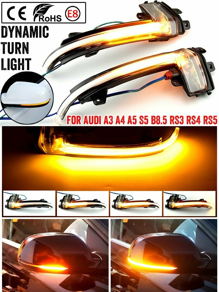 Фары автомобильные, Указатель поворота, 2 шт, арт. Динамические поворотники подходят для Audi A4 B8. 5 2011-2016 A5 B8.5 2010-2016 S5 2010-2016 A3 8P B8.5 2010-2013 RS3 2012 только RS4 2013-2014 RS5 2011-2016