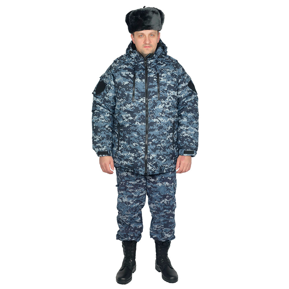 Куртка (бушлат) зимний ВНГ Росгвардии удлиненный уставной. Камуфляж синяя точка, утепленный подкладом с фольгой.
