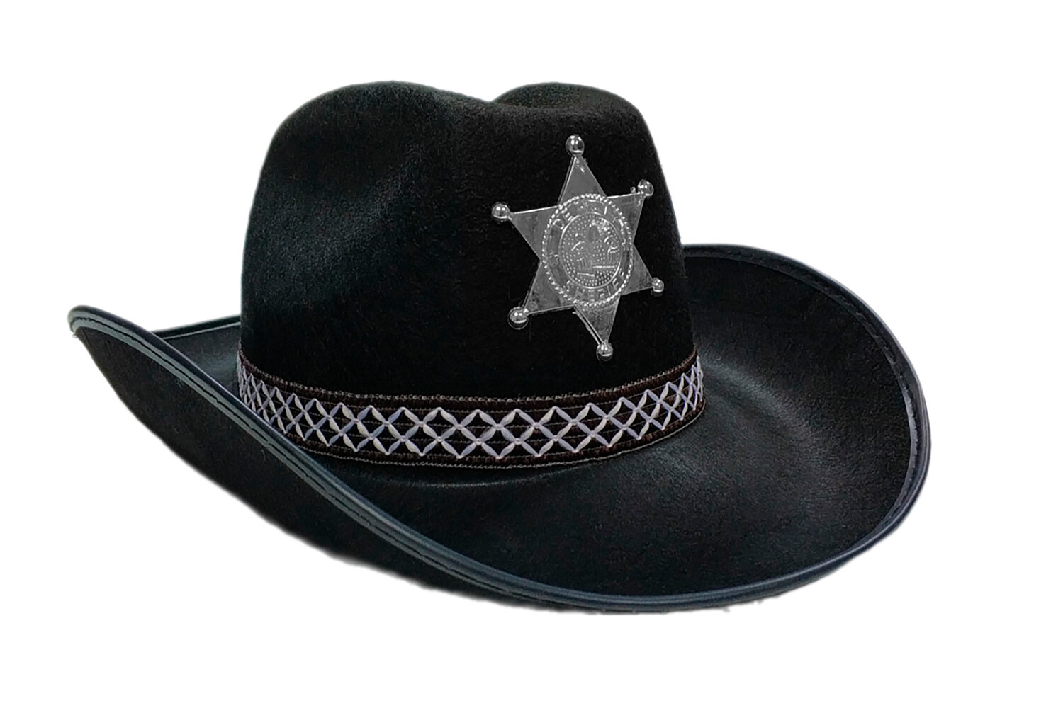 Шляпа Шерифа люкс со звездой и тесьмой LESD177, черная, карнавальная, размер 58