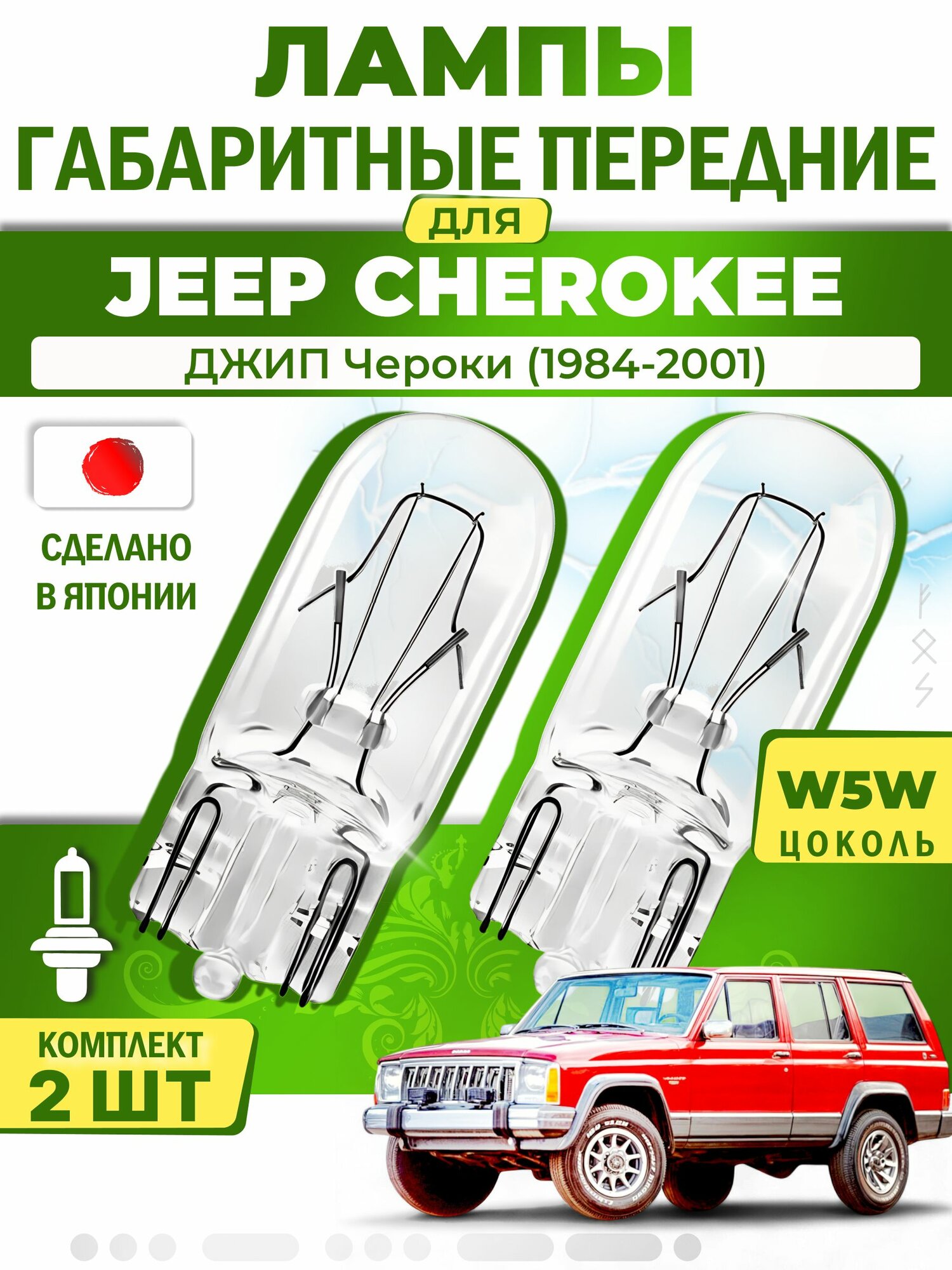 Японские лампы габаритные передние для JEEP CHEROKEE / джип Чероки (1984-2001), W5W (комплект 2шт) LYNXauto
