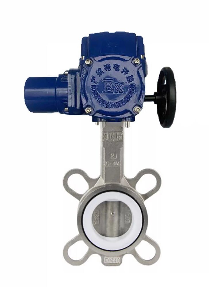 Затвор дисковый поворотный DN.ru 316L-316L-PTFE Ду40 Ру16, корпус - нержавеющая сталь 316L, диск - нержавеющая сталь 316L, уплотнение - PTFE, с 1/4-оборотным электроприводом DN.RU QT-W (M) EX-010 380В
