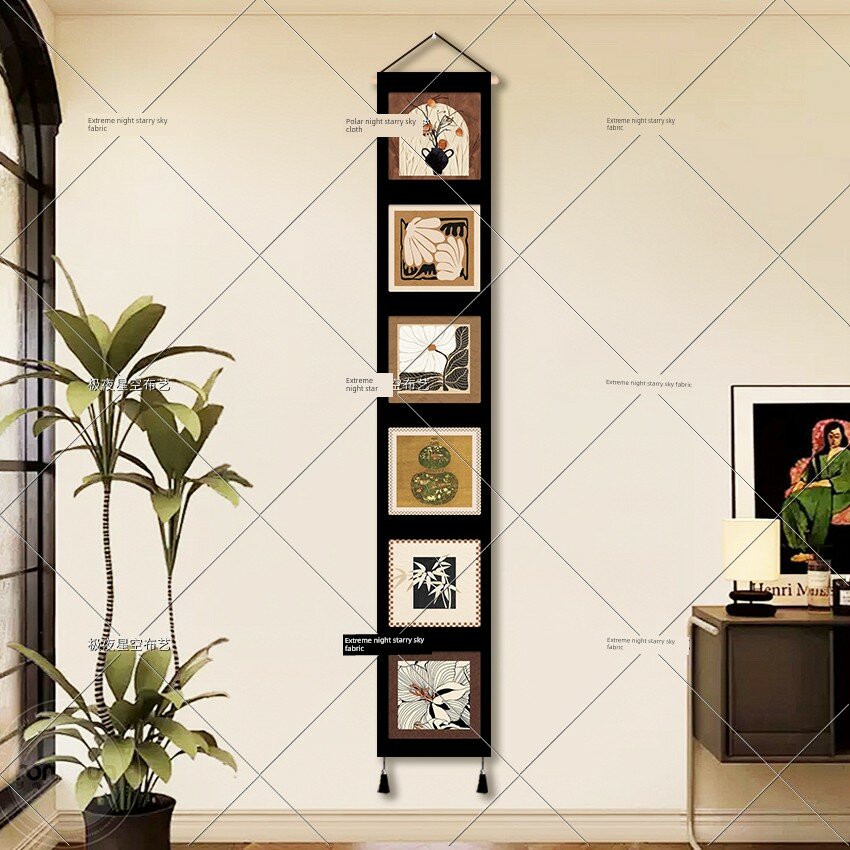 Китайский ретро-гобелен с многосекционным дизайном для декора углов гостиной и прихожей, вертикальная версия, фоновая