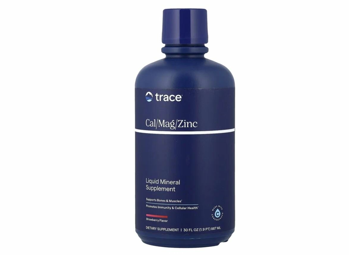 Trace Minerals, Liquid Cal / Mag / Zinc, Жидкий кальций, магний, цинк и витамин D3, вкус клубника, 887 мл
