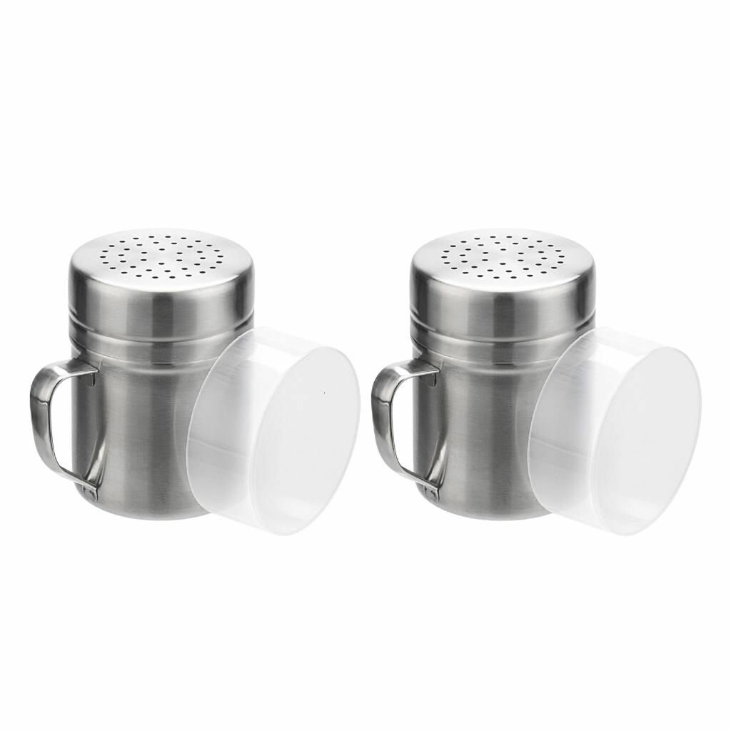 Набор из 2 стальных дозаторов пудры с ручкой и крышкой для сахарной пудры, перца и муки