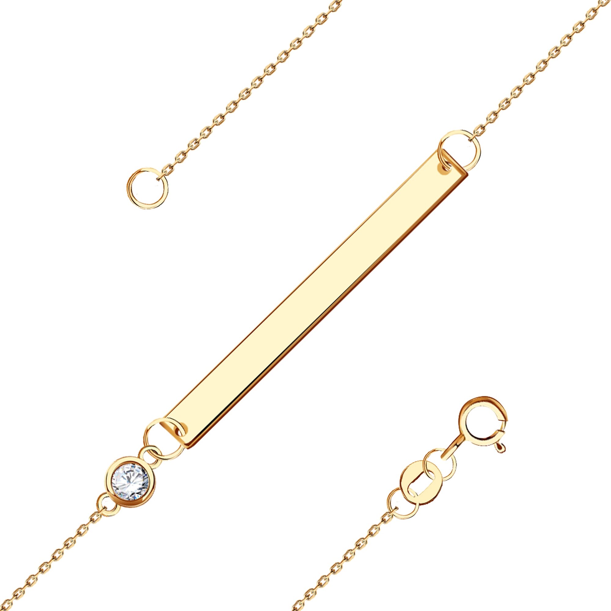 Браслет, красное золото, 585 проба, фианит