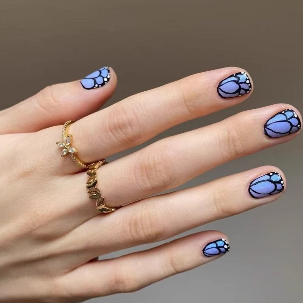 Квадратный Пресс На Ногте Бабочка Поддельные Клеи Для Ногтей На Ногте Искусственный Акриловый Ноготь 12 Размер 24шт Наклеивается На Ноготь для Женщин