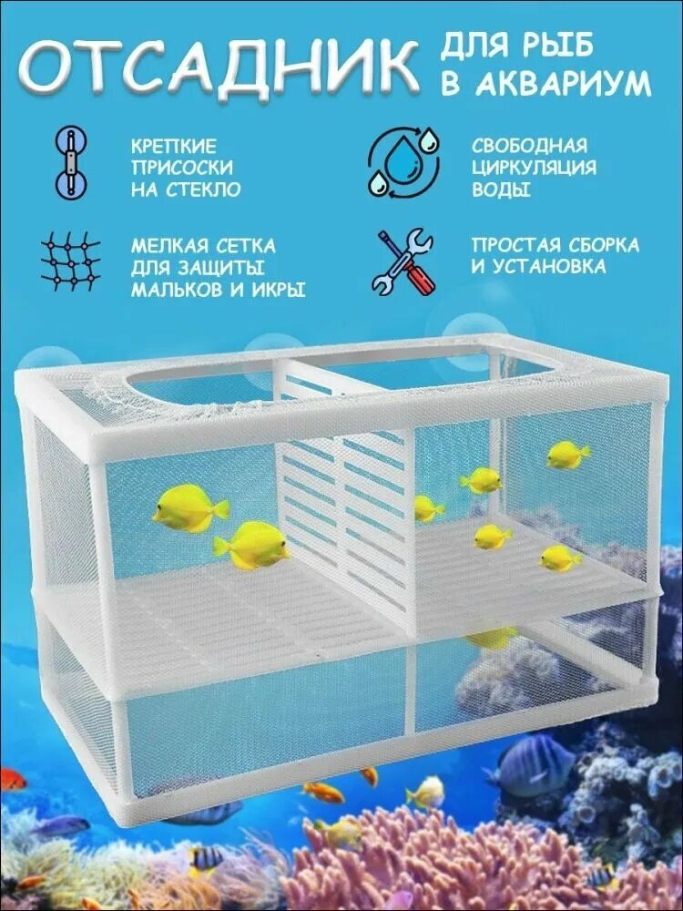 Родильня для рыб/Отсадник для мальков в аквариум/Инкубатор для разведения рыбы с перегородкой 26х15х15,5 см.